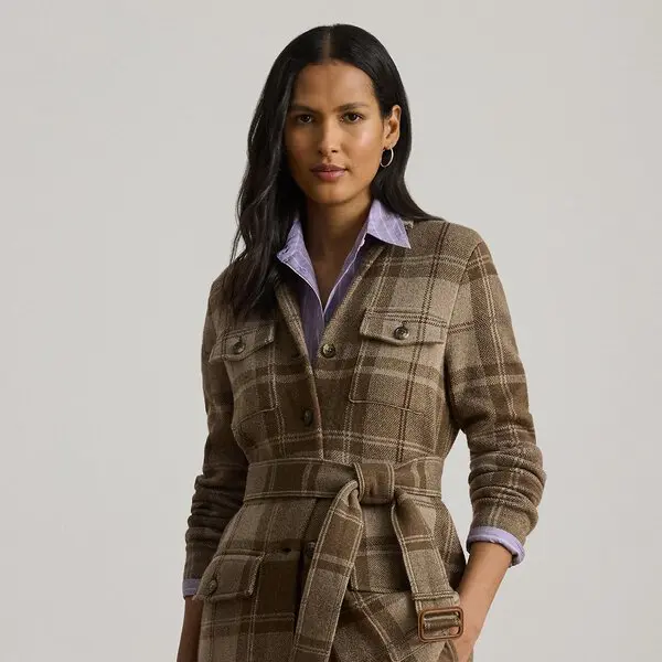Ralph Lauren Plaid Belted Double-knit Blazer - Adirondack Heather Multi
