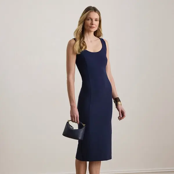 Ralph Lauren Faille Sleeveless Midi Cocktail Dress - Refined Navy
