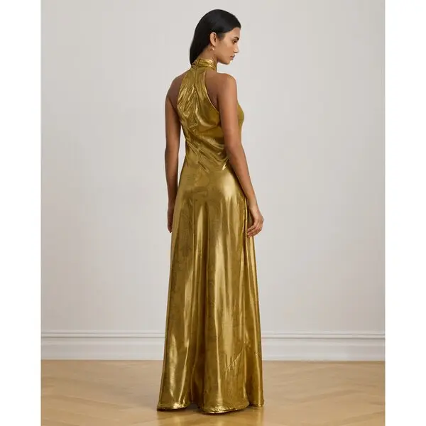 Ralph Lauren Paisley Metallic Georgette Halter Gown - Purple/Gold/Multi |  Editorialist