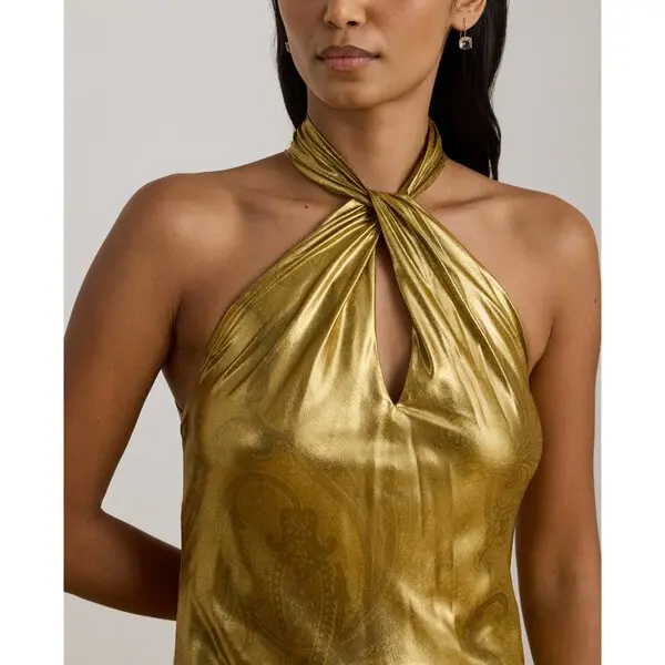 Ralph Lauren Paisley Metallic Georgette Halter Gown - Purple/Gold/Multi |  Editorialist