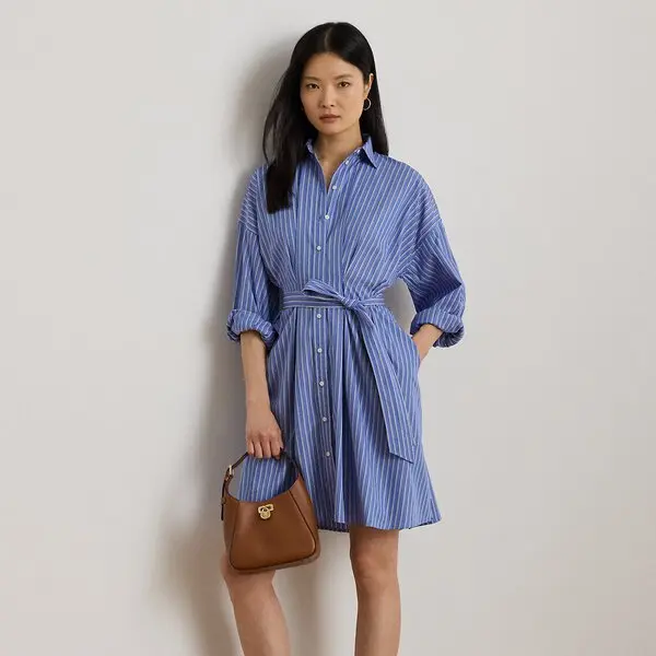Ralph Lauren Striped Broadcloth Shirt Dress - Blue Multi