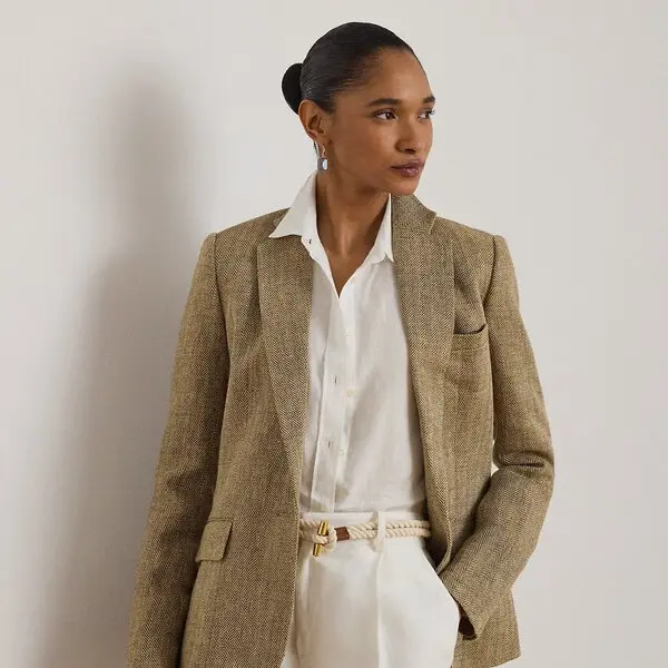 Ralph Lauren Linen Herringbone Blazer - Tan/cream Multi