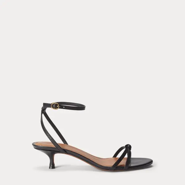 Ralph Lauren Leather Kitten-heel Sandal - Black