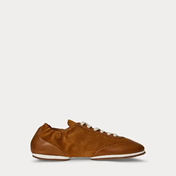 Ralph Lauren Leather-suede Pony Ballerina Sneaker - Rum