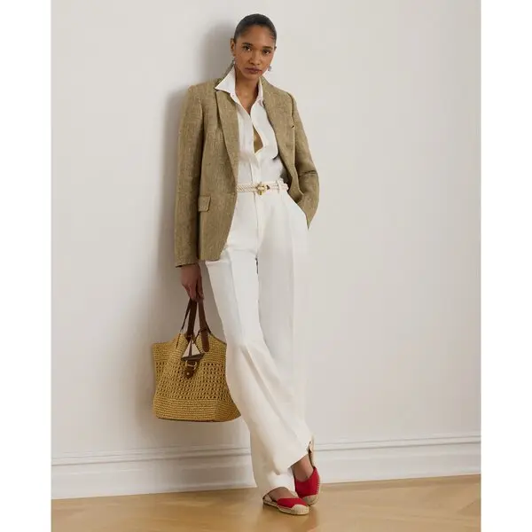 Ralph Lauren Linen Herringbone Blazer - Tan/cream Multi