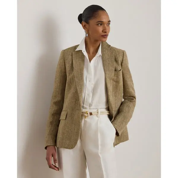 Ralph Lauren Linen Herringbone Blazer - Tan/cream Multi