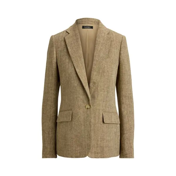 Ralph Lauren Linen Herringbone Blazer - Tan/cream Multi