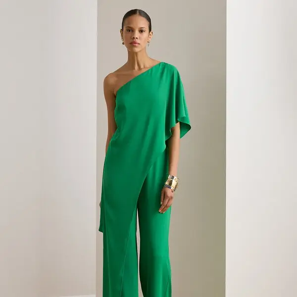 Ralph Lauren Cape Georgette One-shoulder Jumpsuit - Stem