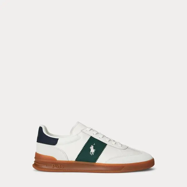 Ralph Lauren Heritage Aera Suede-paneled Sneaker - Off White/forest/navy