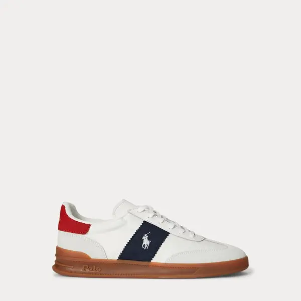 Ralph Lauren Heritage Aera Suede-paneled Sneaker - Off White/navy/white