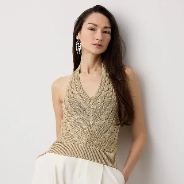 Ralph Lauren Cable-knit Silk Halter Sweater - Light Tan