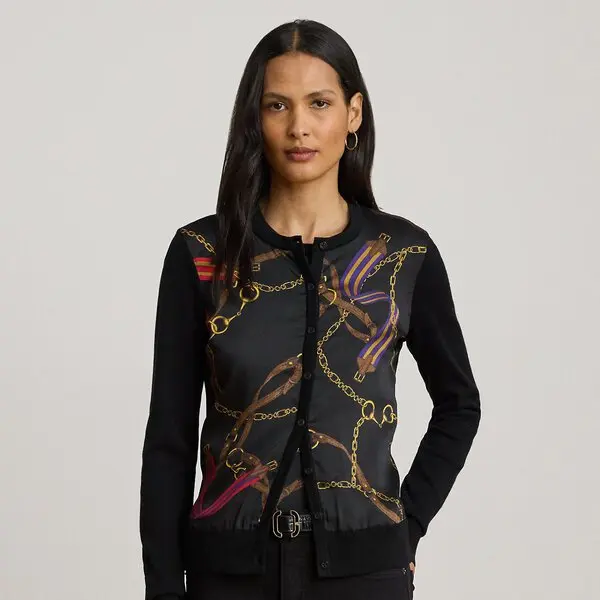 Ralph Lauren Belting-print Cotton-blend Cardigan - Black Multi
