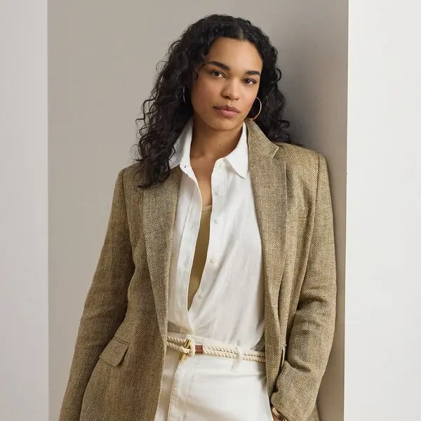 Ralph Lauren Linen Herringbone Blazer - Tan/cream Multi