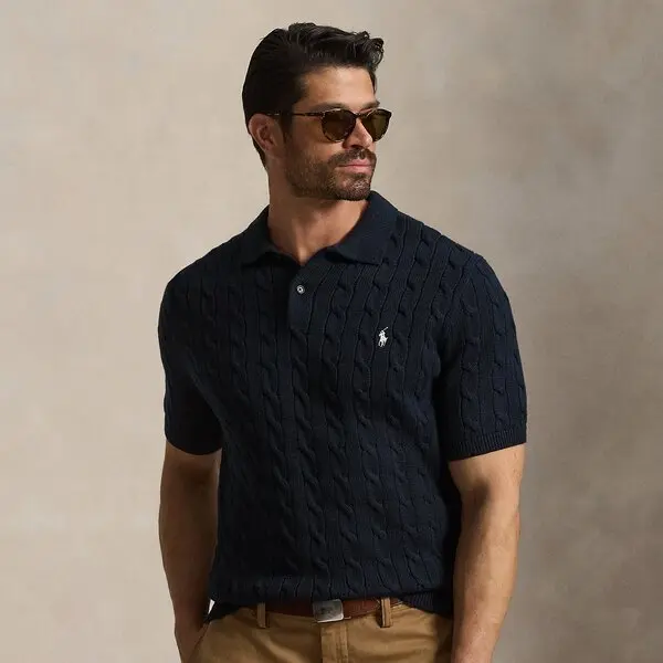 Ralph Lauren Cable-knit Cotton Polo Sweater - Hunter Navy
