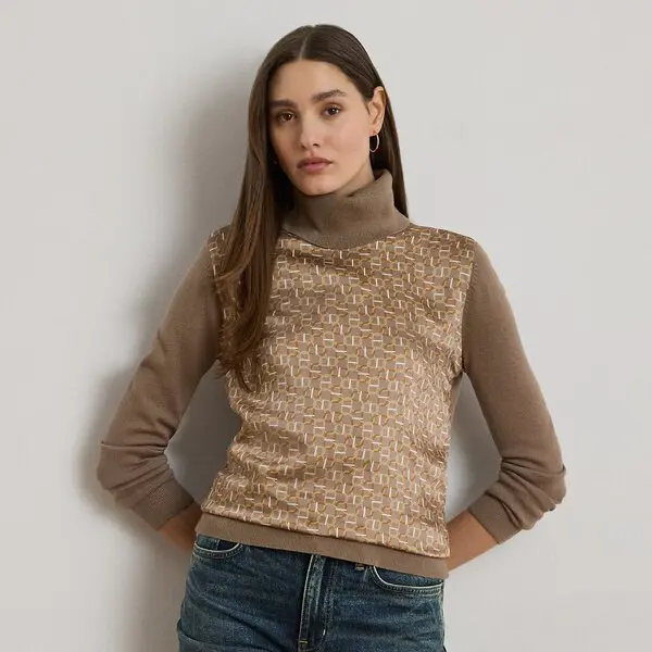 Ralph Lauren Geo-print Wool-blend Turtleneck Sweater - Taupe Brown