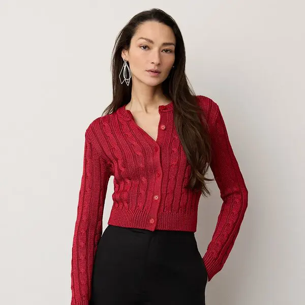 Ralph Lauren Cable-knit Silk Cropped Cardigan - Bright Red