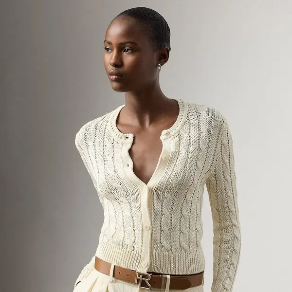Ralph Lauren Cable-knit Silk Cropped Cardigan - Lux Cream