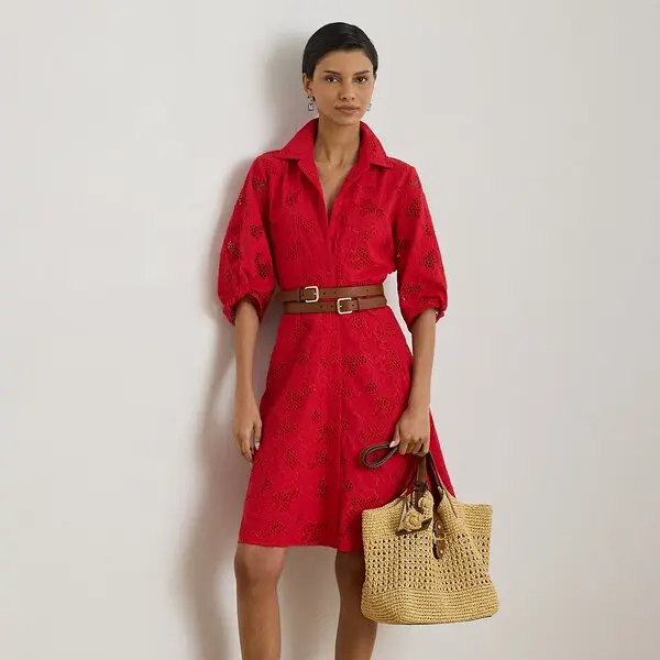 Ralph Lauren Eyelet Voile Shirtdress - Cruise Red