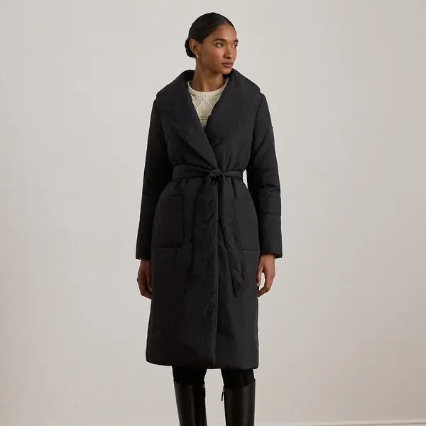 Ralph Lauren Belted Oversize-collar Puffer Wrap Coat - Black