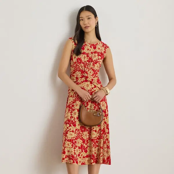 Ralph Lauren Floral Twist-front Jersey Dress - Red/tan