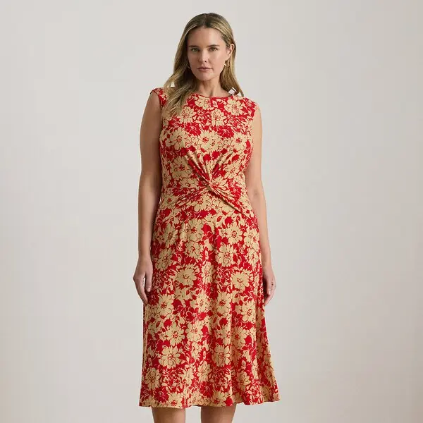 Ralph Lauren Floral Twist-front Stretch Jersey Dress - Red/tan