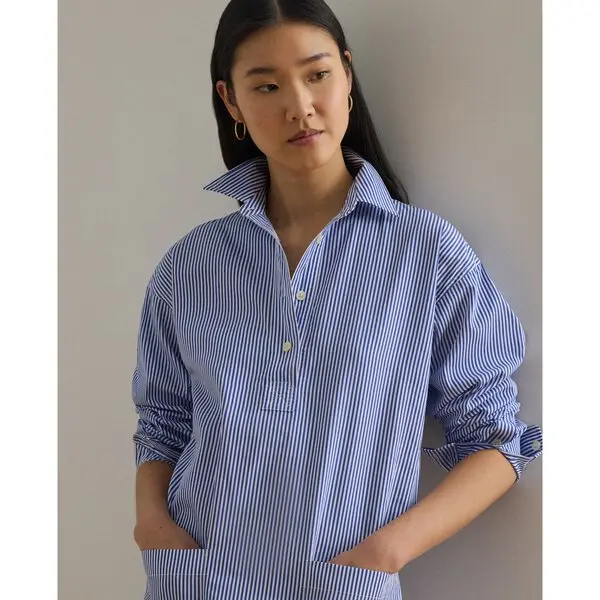 Ralph Lauren Striped Cotton Broadcloth Shirt Dress