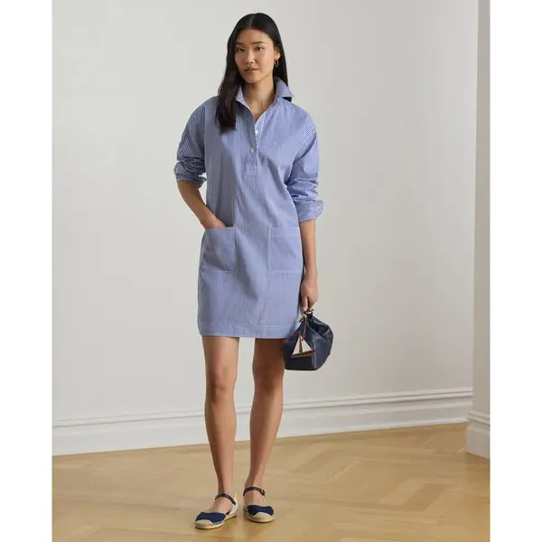 Ralph Lauren Striped Cotton Broadcloth Shirt Dress
