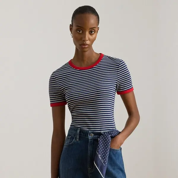 Ralph Lauren Striped Stretch Cotton Tee - Refined Navy/cream