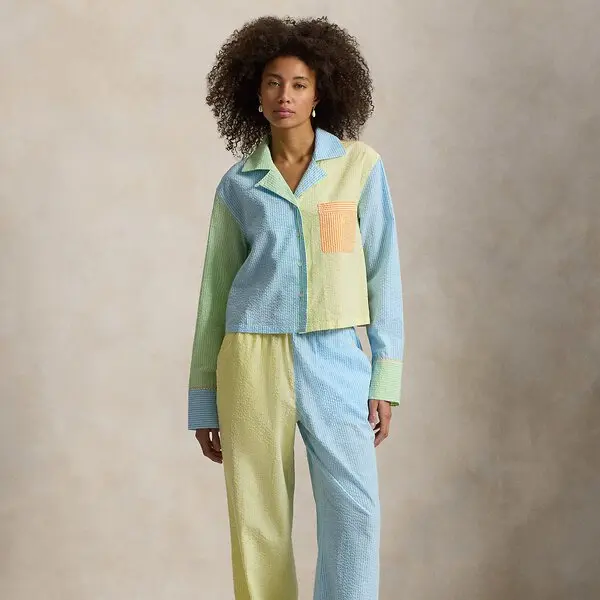 Ralph Lauren Color-blocked Seersucker Pajama Set - Multicolor