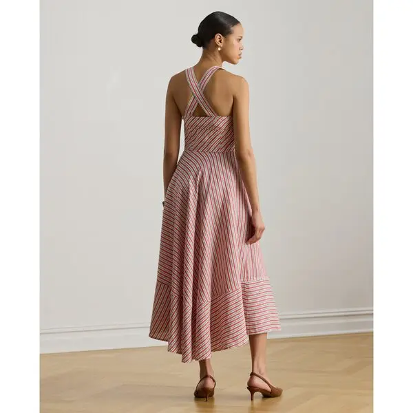ralph lauren striped fit and flare dress Ladies Fit and Flare Embroidered Rhinestones Illusion Waist Elegant Cocktail Dress Champagne / S main image 1