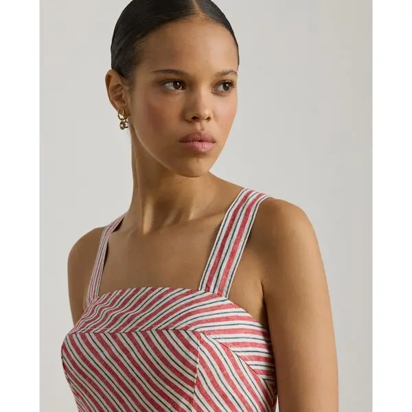 Ralph Lauren Striped Linen Fit-And-Flare Dress In Red/Cream/Navy |  Editorialist