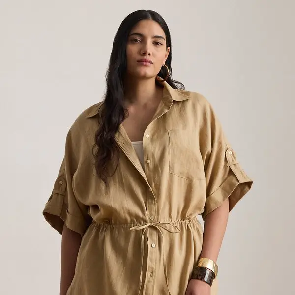 Ralph Lauren Linen Roll-tab Sleeve Tunic - Birch Tan