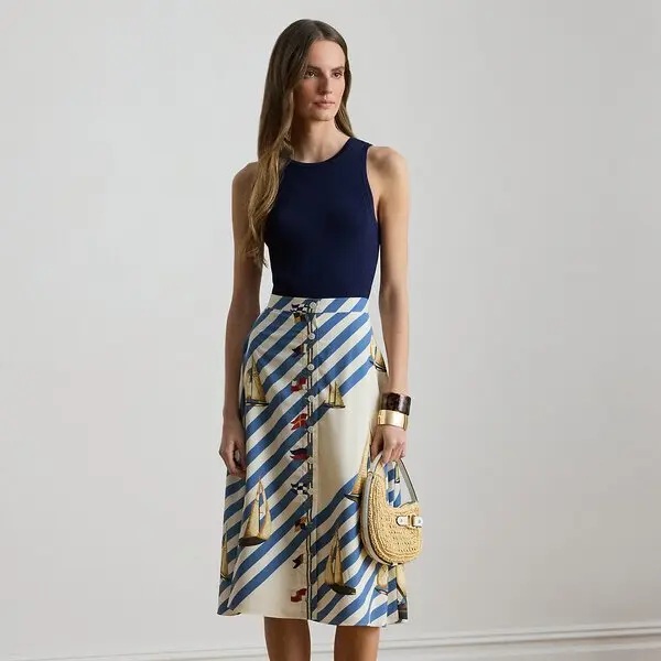 Ralph Lauren Print Button-front Crepe Skirt - Cream Multi