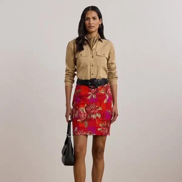 Ralph Lauren Floral Linen-cotton Pencil Miniskirt - Red/pink/multi