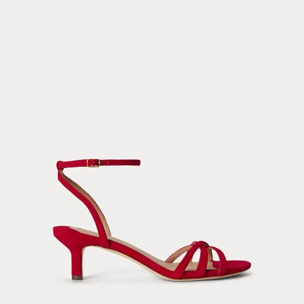 Ralph Lauren Kendyl Kitten-heel Suede Sandal - Festive Red
