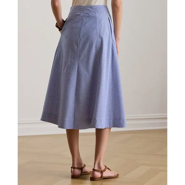 Ralph Lauren Striped Paneled A-line Cotton Broadcloth Skirt