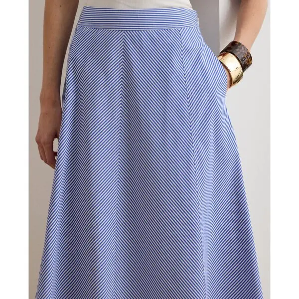 Ralph Lauren Striped Paneled A-line Cotton Broadcloth Skirt