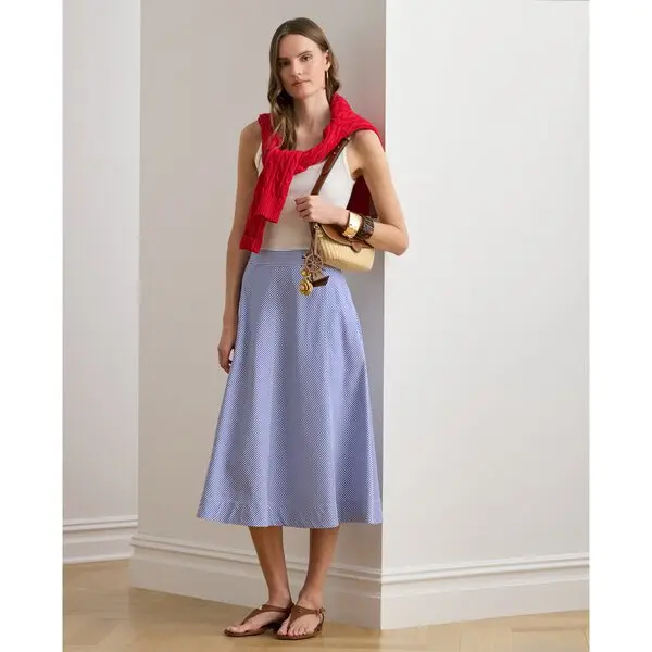 Ralph Lauren Striped Paneled A-line Cotton Broadcloth Skirt