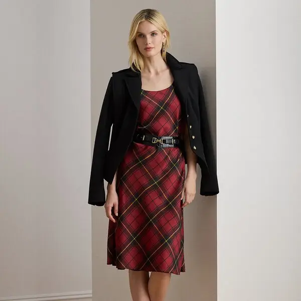 Ralph Lauren Plaid Satin Cocktail Dress - Black/red