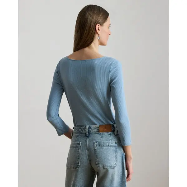 Ralph Lauren Rib-knit Cotton-blend Boatneck Tee - Blue Note