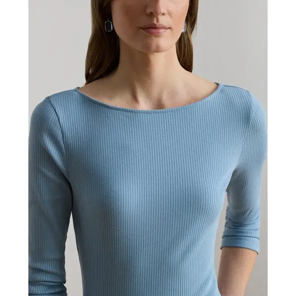 Ralph Lauren Rib-knit Cotton-blend Boatneck Tee - Blue Note