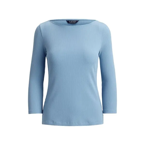 Ralph Lauren Rib-knit Cotton-blend Boatneck Tee - Blue Note