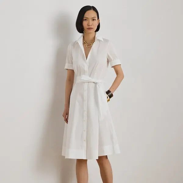 Ralph Lauren Belted Cotton-blend Shirt Dress - White