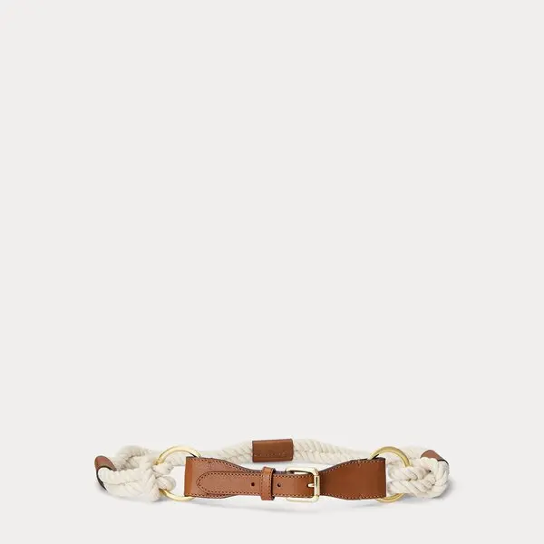 Ralph Lauren Leather-trim Rope Skinny Belt - Natural/lauren Tan