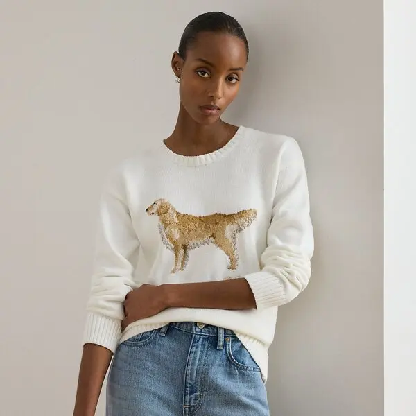 Ralph Lauren Intarsia-knit Golden Retriever Sweater - White Multi
