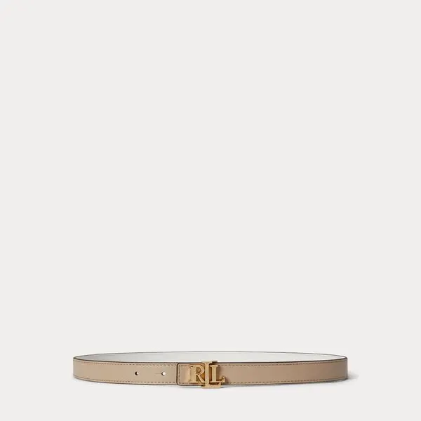 Ralph Lauren Logo Reversible Leather Skinny Belt - Birch Tan/white