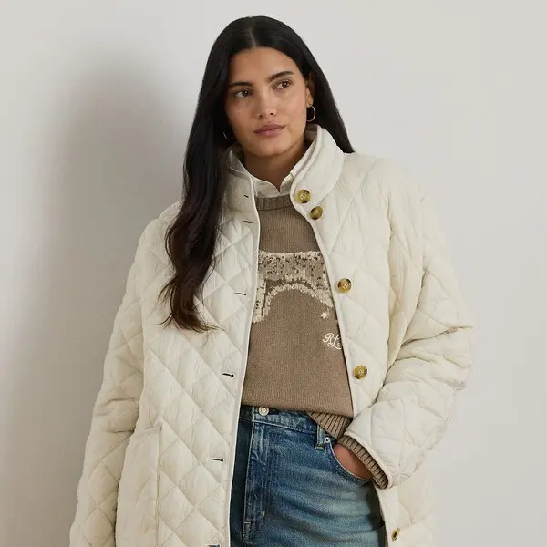 Ralph Lauren Diamond-quilted Mockneck Jacket - Cream