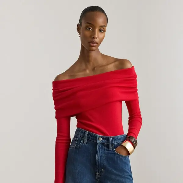 Ralph Lauren Ribbed Cotton-blend Off-the-shoulder Top - Cruise Red