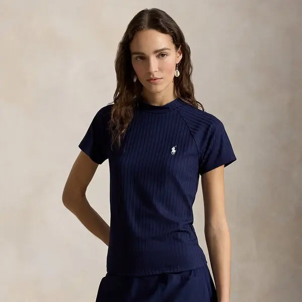 Ralph Lauren Ribbed Stretch-blend Mockneck Top - Refined Navy