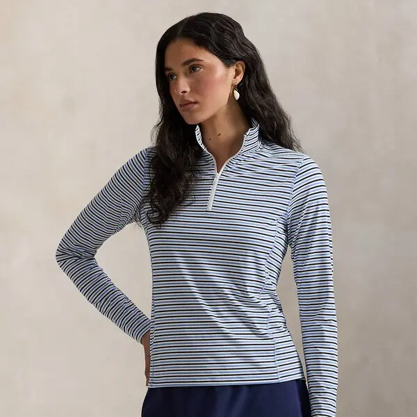 Ralph Lauren Striped Perforance Quarter-zip - Navy/ceramic White/blue